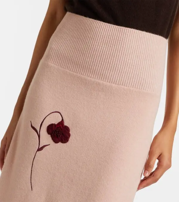 Erdem Floral-appliqué Knitted Midi Skirt - Pink