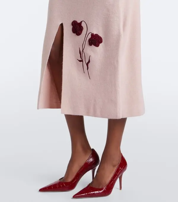 Erdem Floral-appliqué Knitted Midi Skirt - Pink