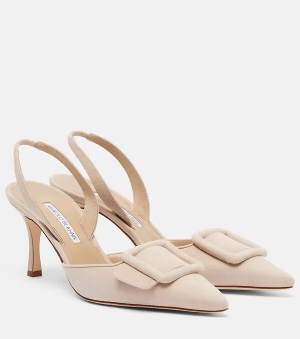 Manolo Blahnik Maysli Suede Slingback Pumps - Beige