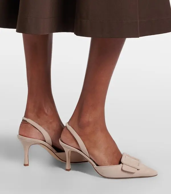 Manolo Blahnik Maysli Suede Slingback Pumps - Beige