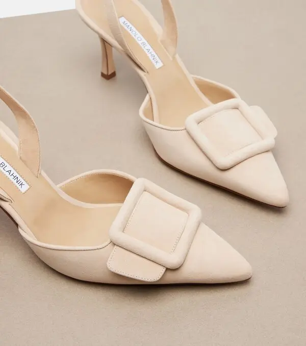 Manolo Blahnik Maysli Suede Slingback Pumps - Beige