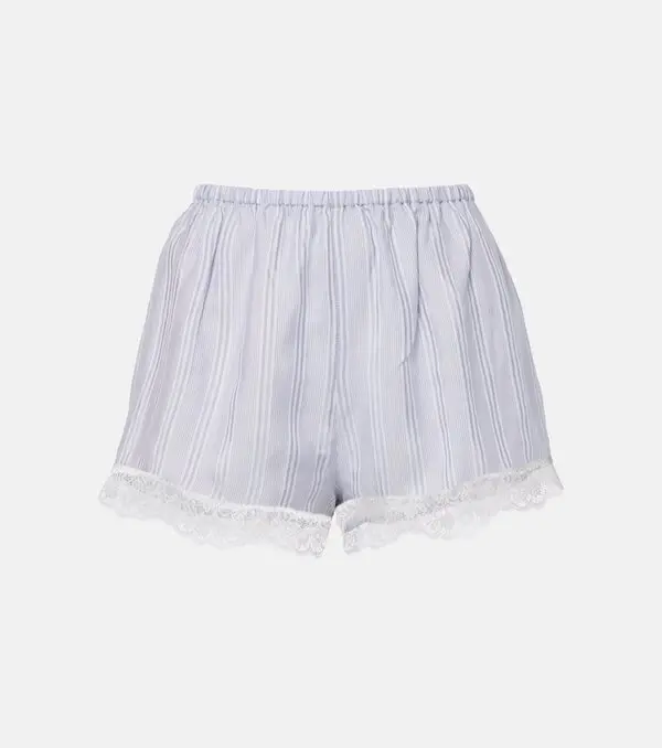 FRAME Stripe Lace Silk Shorts - Blue