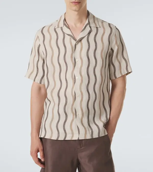 Frescobol Carioca Roberto Printed Linen Bowling Shirt - Beige
