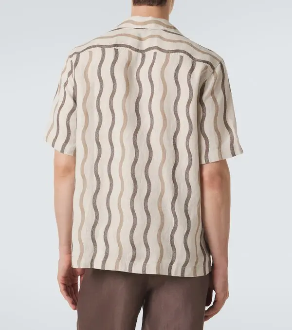 Frescobol Carioca Roberto Printed Linen Bowling Shirt - Beige
