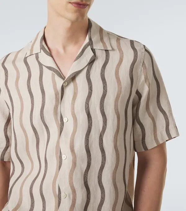 Frescobol Carioca Roberto Printed Linen Bowling Shirt - Beige
