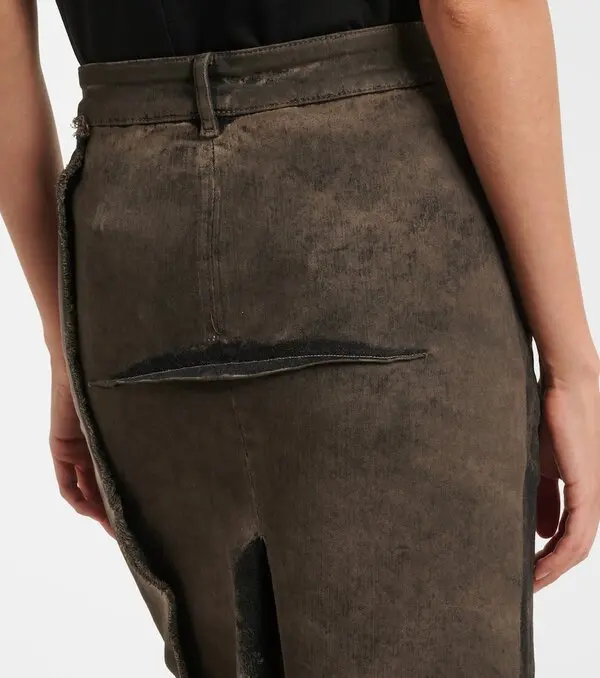 Rick Owens Sliced Distressed Denim Midi Skirt