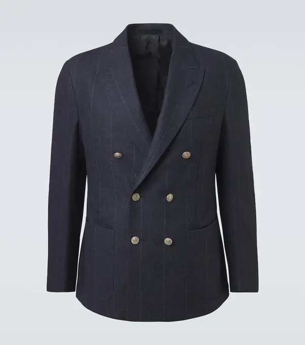 Eleventy Pinstriped Wool, Cotton, And Cashmere Blazer - Blue