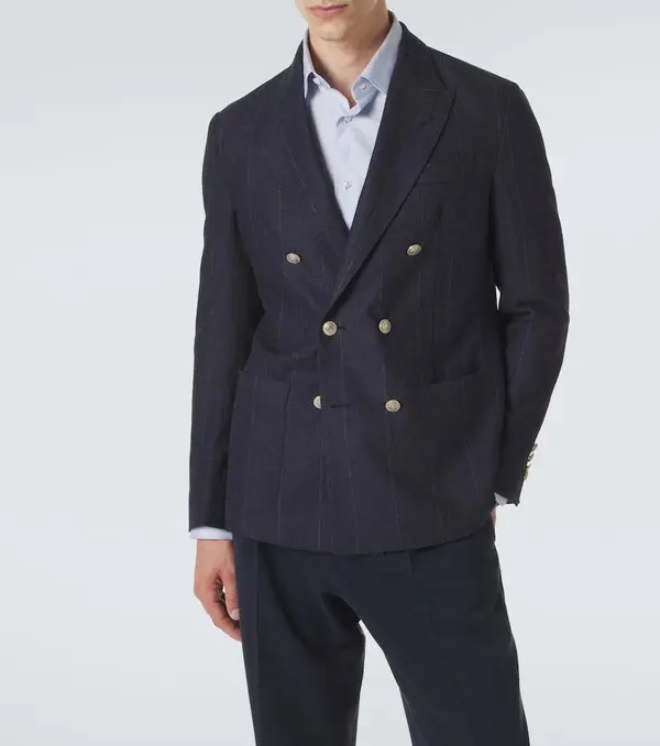 Eleventy Pinstriped Wool, Cotton, And Cashmere Blazer