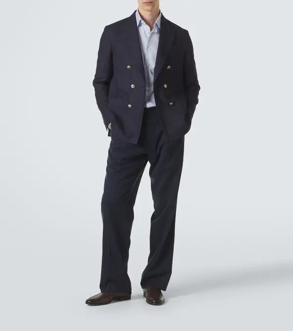 Eleventy Pinstriped Wool, Cotton, And Cashmere Blazer