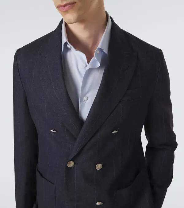 Eleventy Pinstriped Wool, Cotton, And Cashmere Blazer
