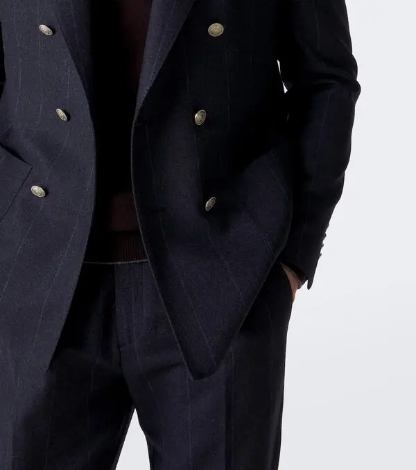 Eleventy Pinstriped Wool, Cotton, And Cashmere Blazer