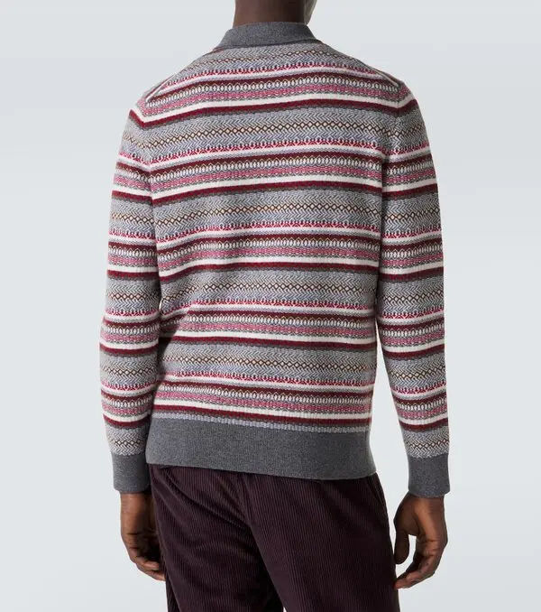 Eleventy Striped Wool Jacquard Polo Sweater