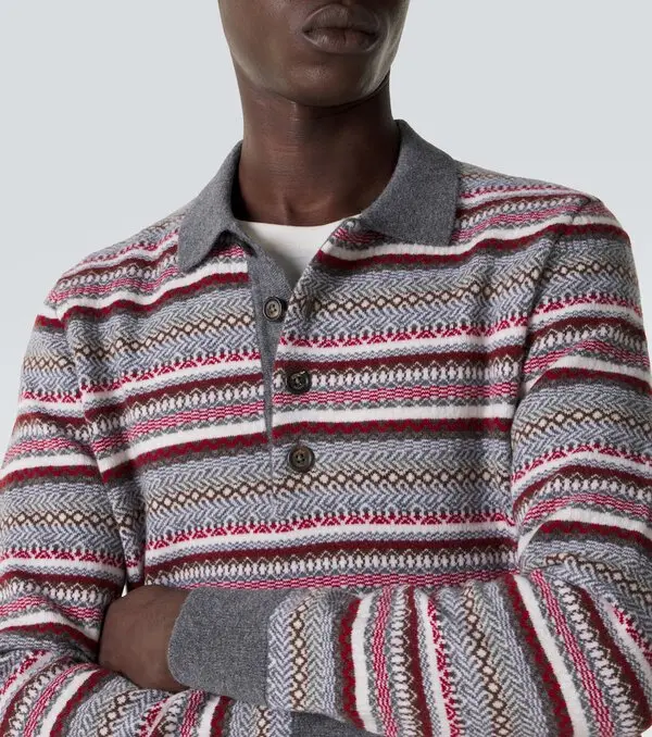 Eleventy Striped Wool Jacquard Polo Sweater