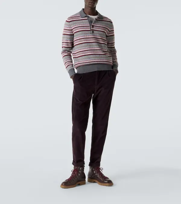 Eleventy Striped Wool Jacquard Polo Sweater