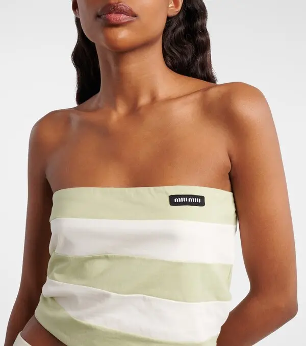 Miu Miu Striped Cotton Jersey Bandeau Top
