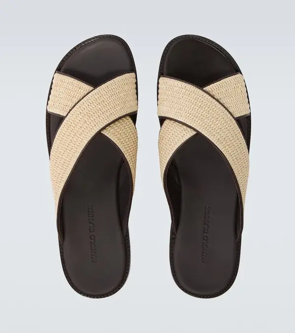 Manolo Blahnik Otawi Raffia Trimmed Sandals