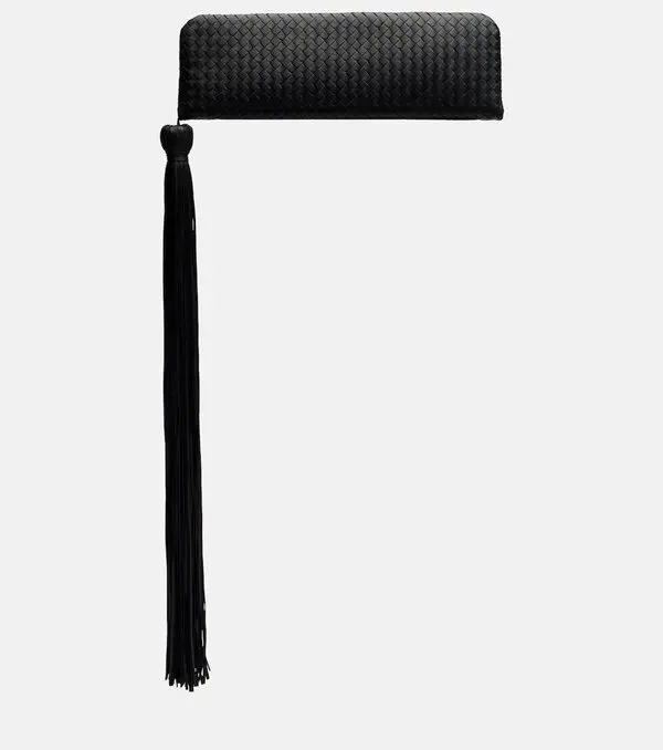 Bottega Veneta Serata Intrecciato Leather Clutch - Black