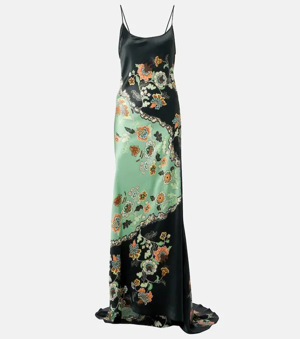 Roberto Cavalli Floral Silk Satin Maxi Dress - Multicoloured