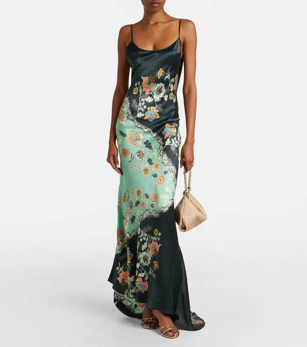 Roberto Cavalli Floral Silk Satin Maxi Dress