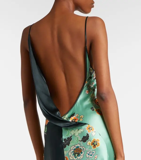 Roberto Cavalli Floral Silk Satin Maxi Dress