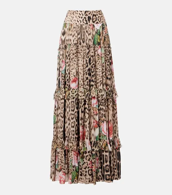 Roberto Cavalli Printed Ruffled Maxi Skirt - Brown