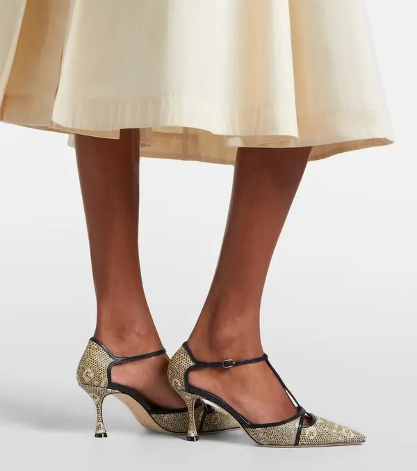 Manolo Blahnik Gish Lizard-print Leather Pumps