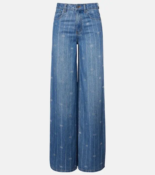 SELF-PORTRAIT Striped Wide-leg Jeans