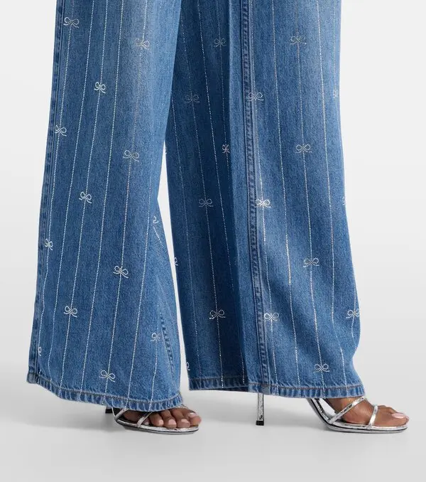 SELF-PORTRAIT Striped Wide-leg Jeans