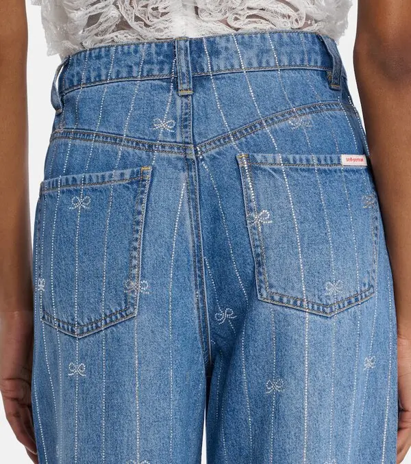 SELF-PORTRAIT Striped Wide-leg Jeans