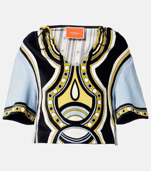 La DoubleJ Portal Printed Hooded Cotton Terry Top - Multicoloured