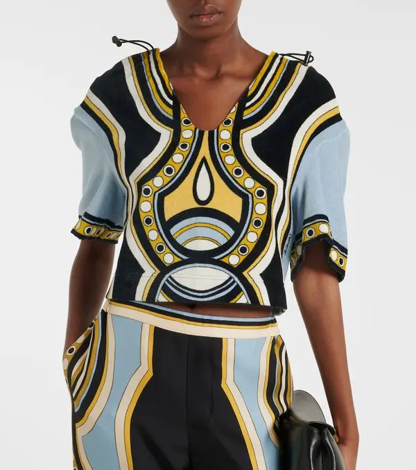 La DoubleJ Portal Printed Hooded Cotton Terry Top