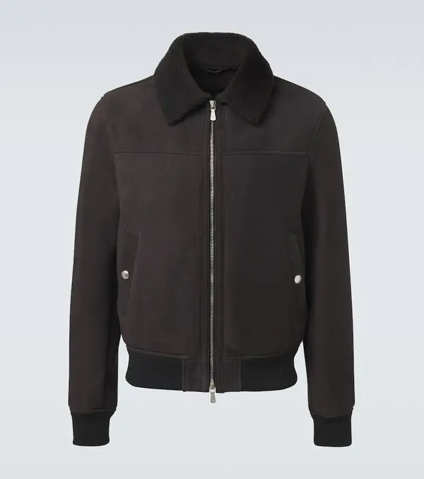 Eleventy Shearling-lined Suede Bomber Jacket - Black