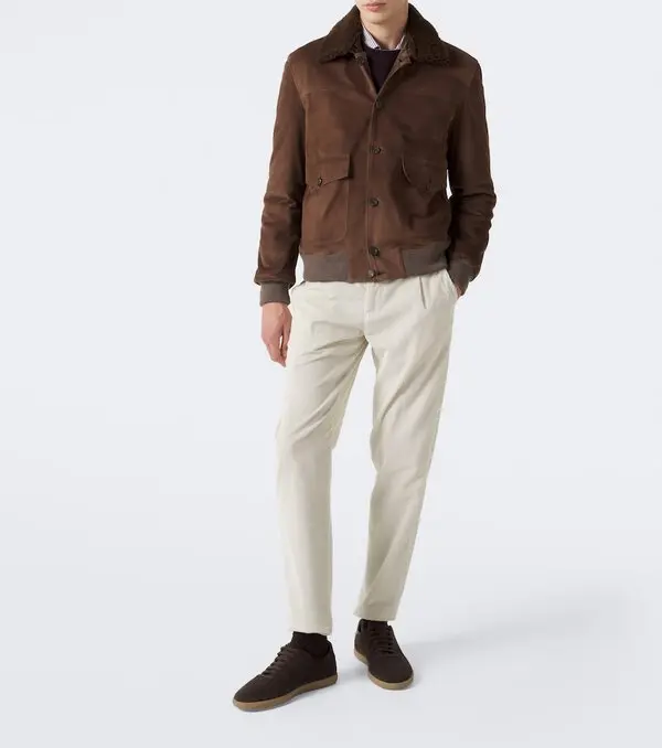 Eleventy Shearling-lined Suede Bomber Jacket - Brown