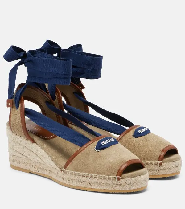 Versace Suede Espadrille Wedges - Beige