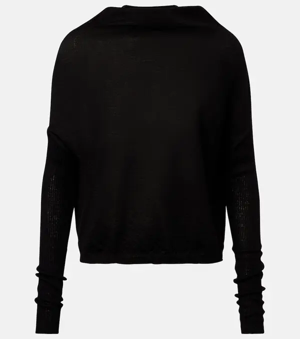 Rick Owens Crater Draped Virgin Wool Sweater - Black
