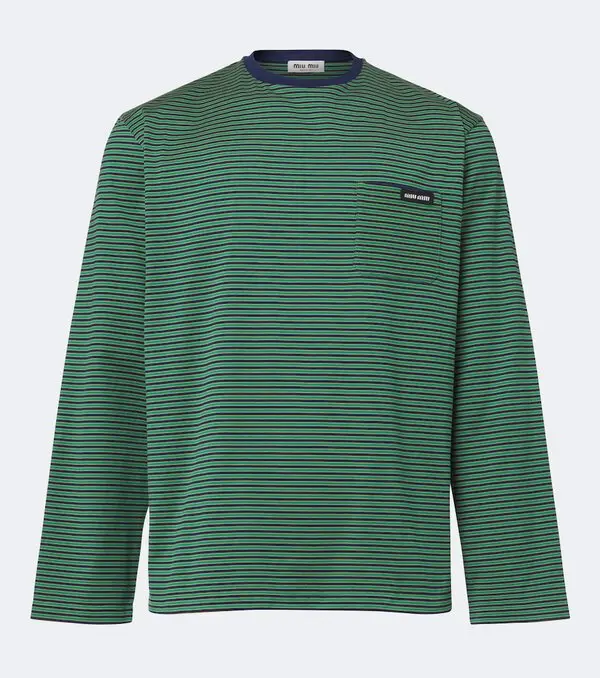 Miu Miu Striped Cotton Jersey T-shirt - Green