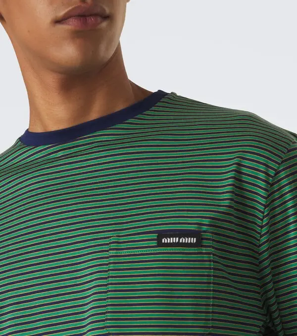 Miu Miu Striped Cotton Jersey T-shirt - Green
