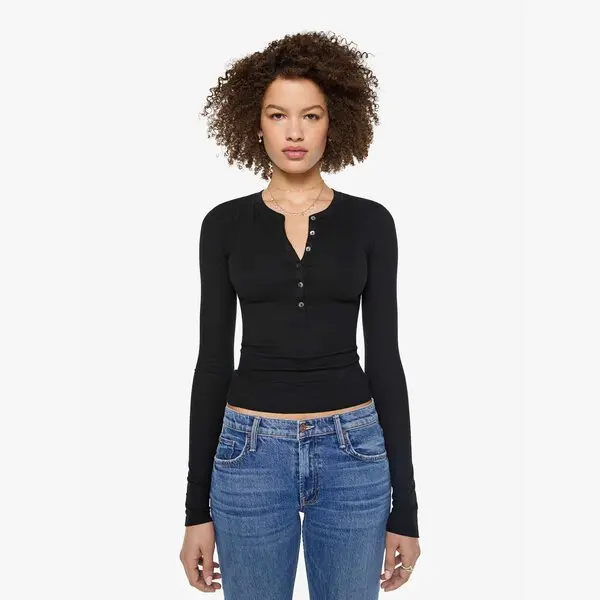 Eterne Long Sleeve Henley Top - Black
