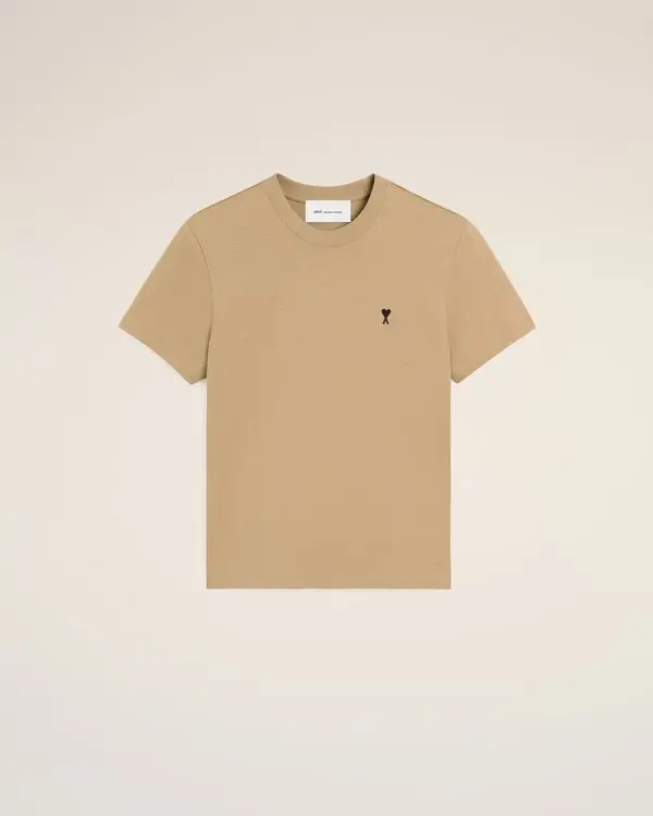 AMI Paris Beige Cotton T-shirt With De Coeur Beige - Mastic Beige/black