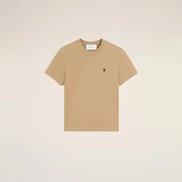 AMI Paris Beige Cotton T-shirt With De Coeur Beige - Mastic Beige/black