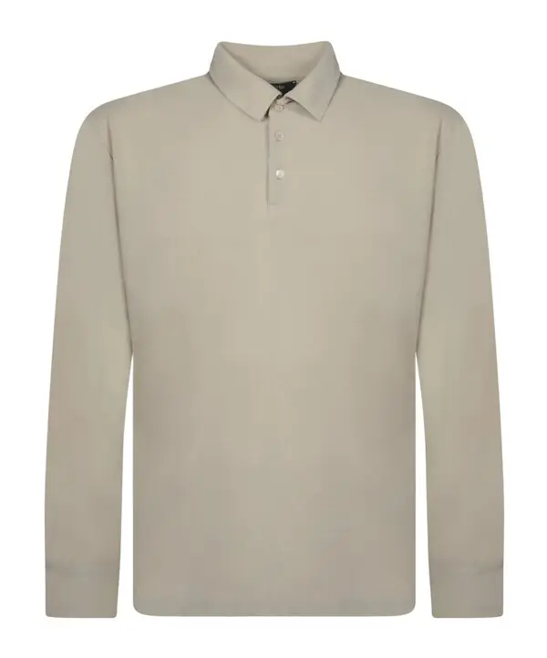 ZANONE Crepe Long Sleeve Polo Shirt - Beige