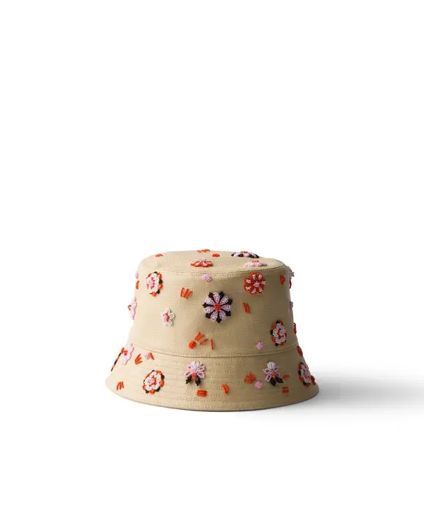 Prada Embroidered Canvas Bucket Hat - Neutral