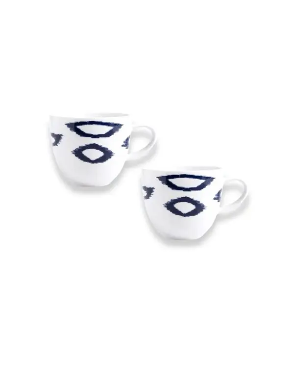 Mojjere Fine Porcelain Mugs Set Of 2 White & Design - Blue