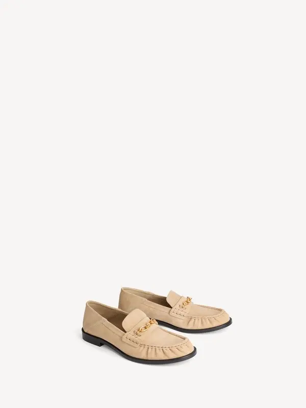 Balmain Sync Suede Leather Loafers With Gold Chain Detailing