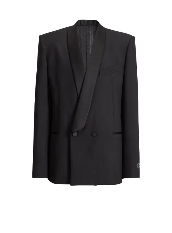 Balmain 2-button Jacket In Wool And Satin - Black