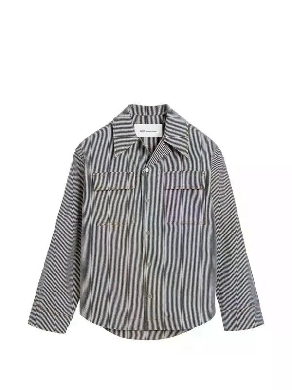 AMI Paris Cotton Long Sleeve Camp Collar Overshirt