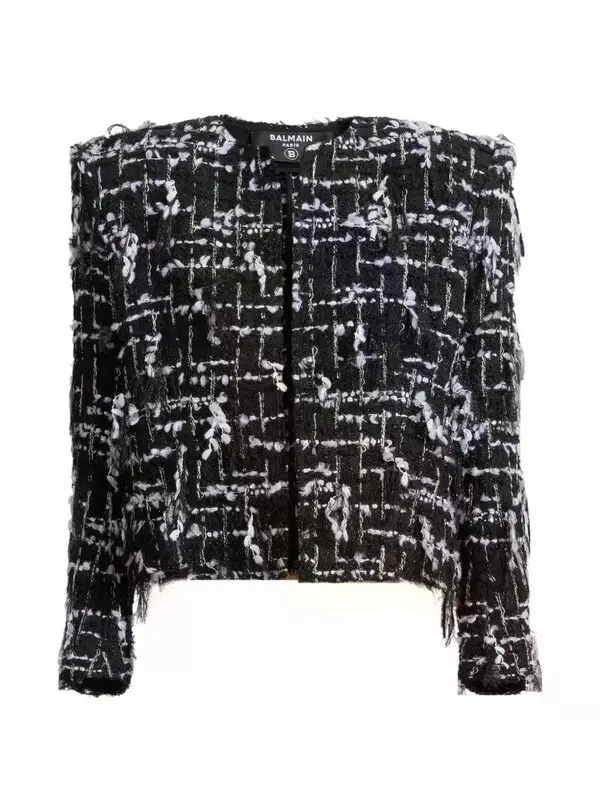 Balmain Cropped Fringed Tweed Jacket