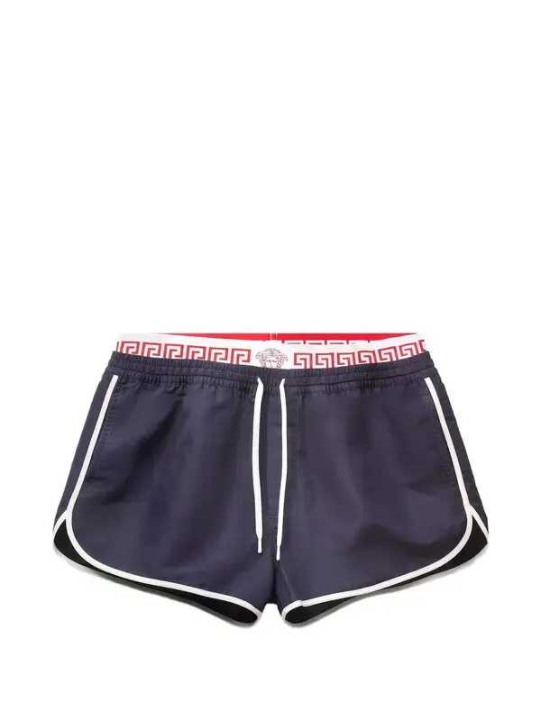 Versace Double Waistband Swim Shorts With Greca Border - Blue