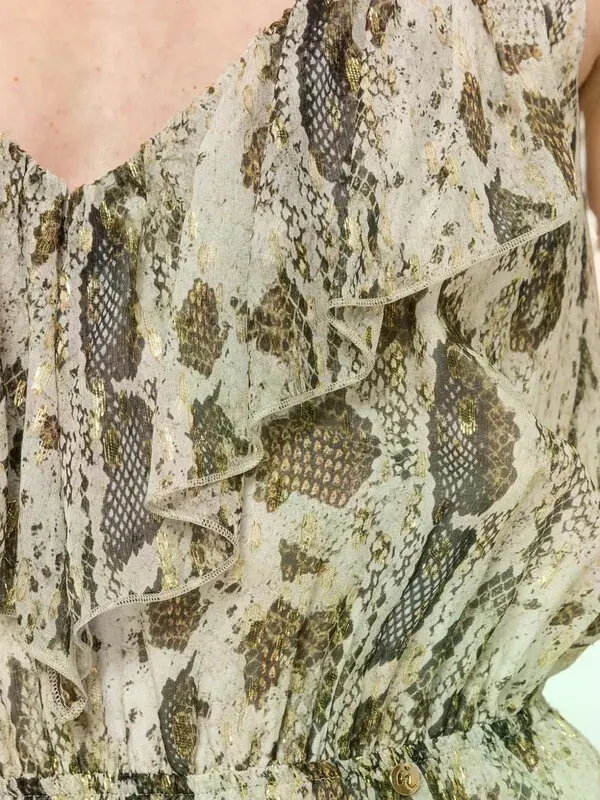 NISSA Silk Snake Print Ruffled Mini Dress - Neutrals