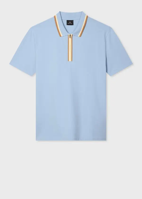 Paul Smith Sky Contrast Tipping Zip Polo Shirt